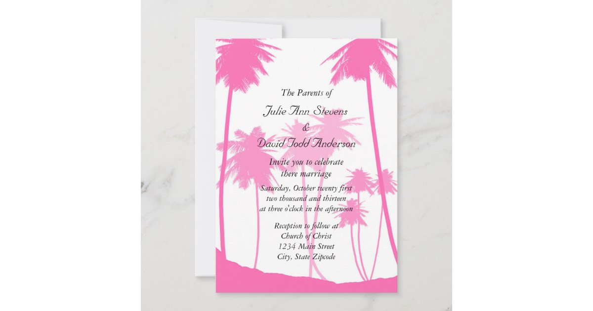 Hot Pink Palm Trees Tropical Wedding Invitation | Zazzle