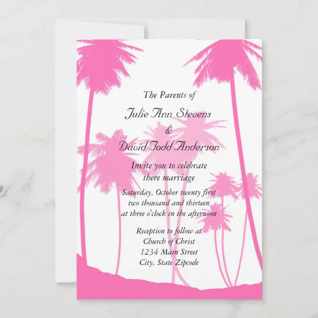Hot Pink Palm Trees Tropical Wedding Invitation | Zazzle