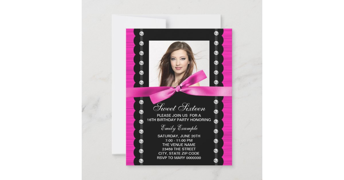 Hot Pink Photo Birthday Party Invitation | Zazzle
