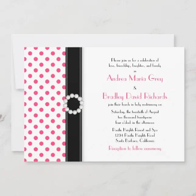 Hot Pink Polka Dot Wedding Invitation | Zazzle