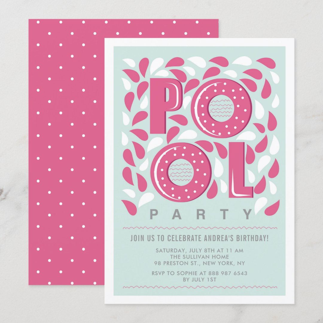 Hot Pink Pool Party Splash Birthday Invitation | Zazzle