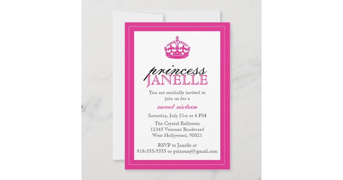 Hot Pink Princess - Sweet 16 Invitation | Zazzle