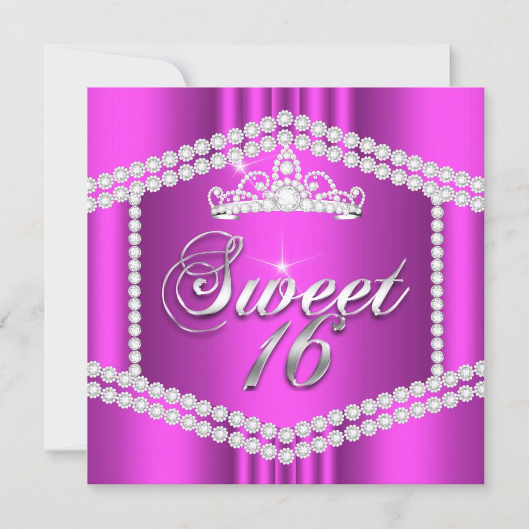 Hot Pink Princess Sweet 16 Party Diamond Trim Invitation | Zazzle