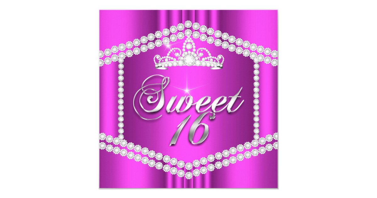Hot Pink Princess Sweet 16 Party Diamond Trim Invitation | Zazzle.com