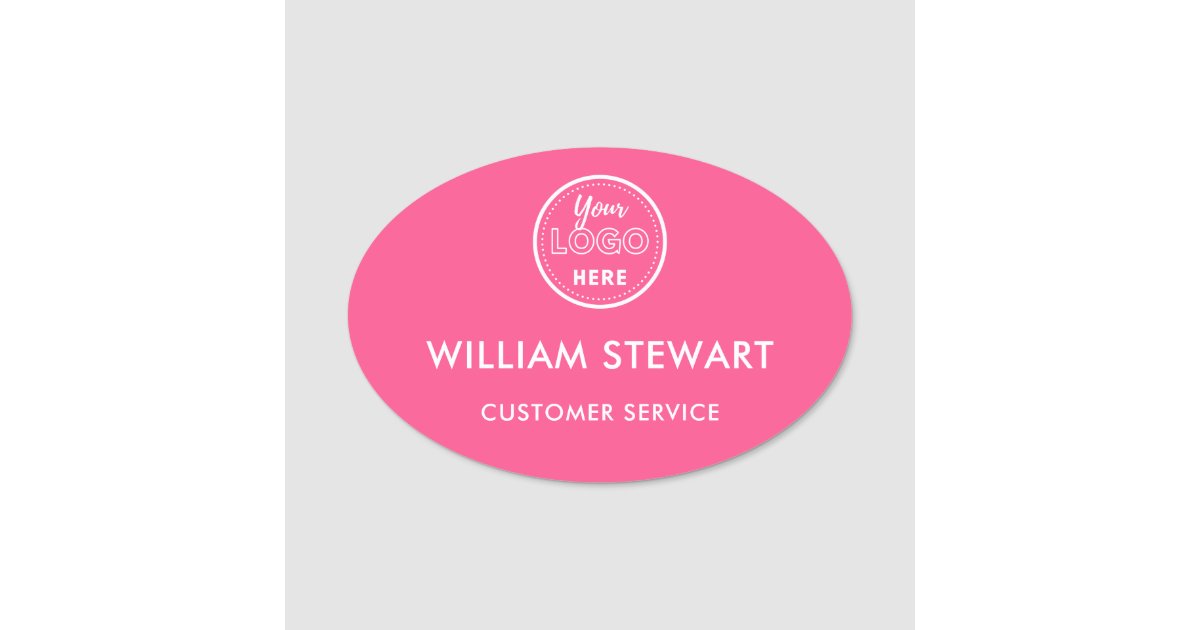 Hot Pink Professional Logo Oval Employee Staff Name Tag | Zazzle