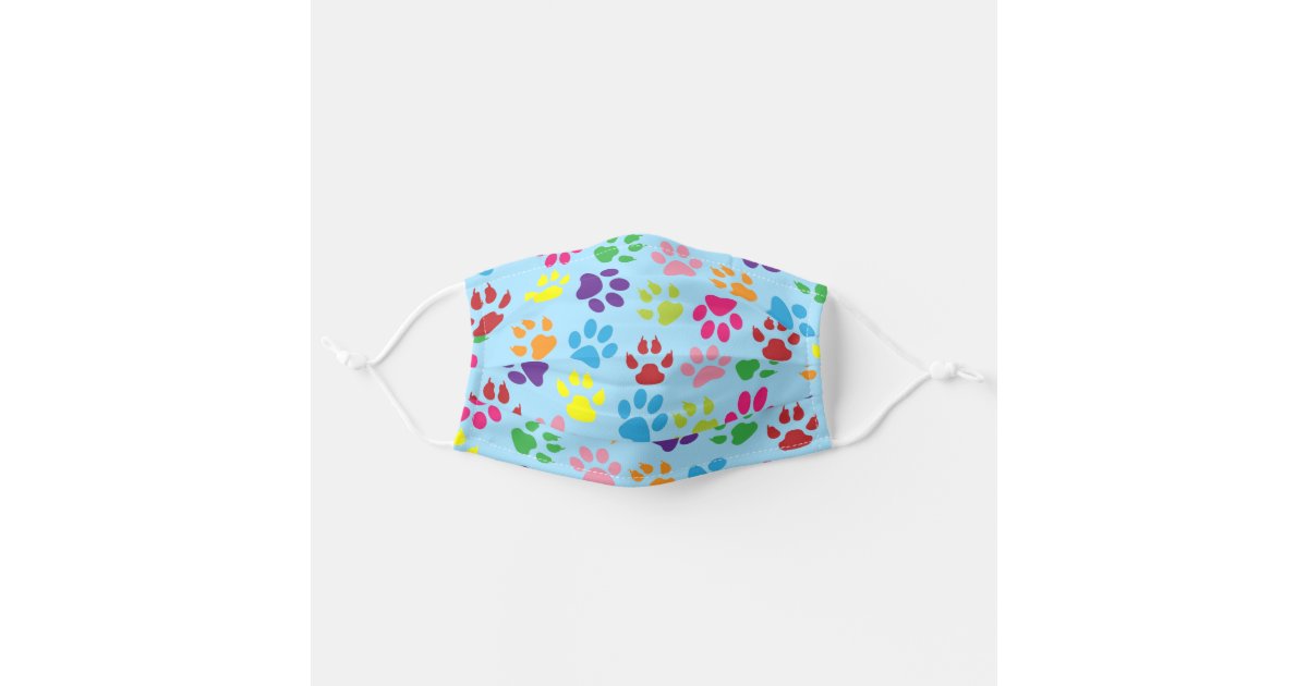 Hot Pink Purple Dog Paws On Light Summer Sky Blue Adult Cloth Face Mask ...
