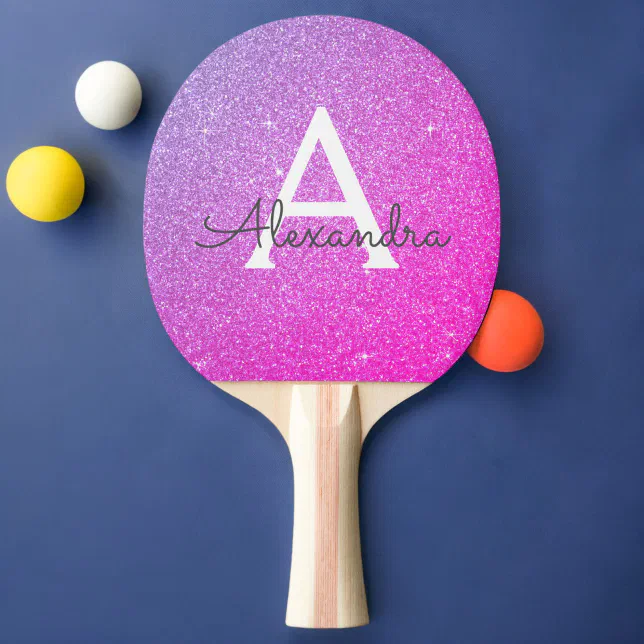 Hot Pink - Purple Glitter and Sparkle Monogram Ping Pong Paddle | Zazzle