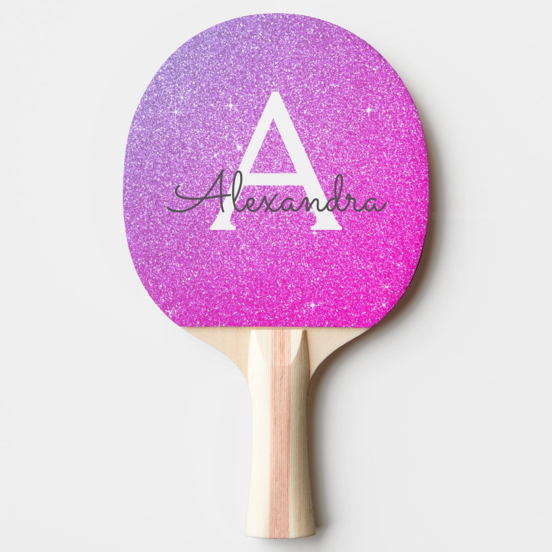 Hot Pink - Purple Glitter and Sparkle Monogram Ping Pong Paddle | Zazzle