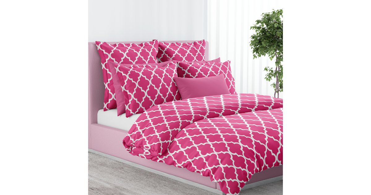 Hot Pink Quatrefoil Pattern Duvet Cover | Zazzle