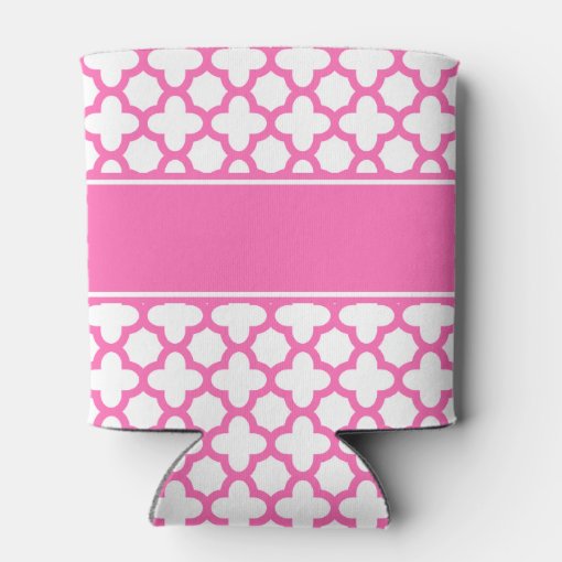 Hot Pink Quatrefoil Pattern Wedding Thank You Can Cooler | Zazzle