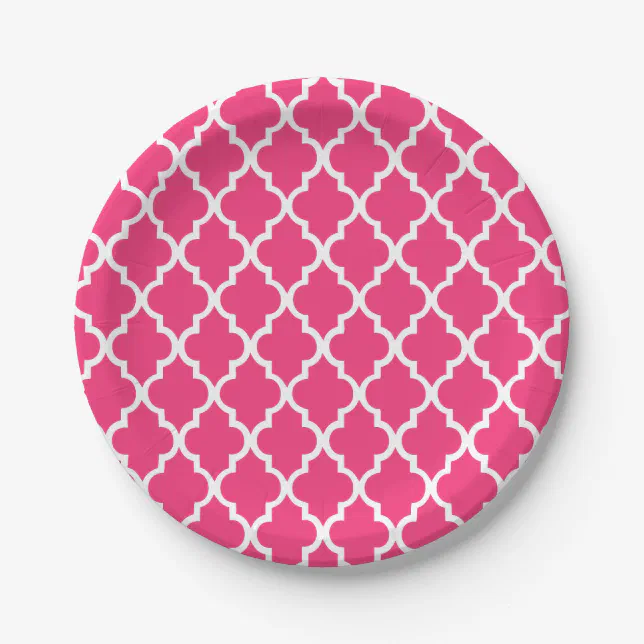 Hot Pink Quatrefoil Tiles Pattern Paper Plates | Zazzle