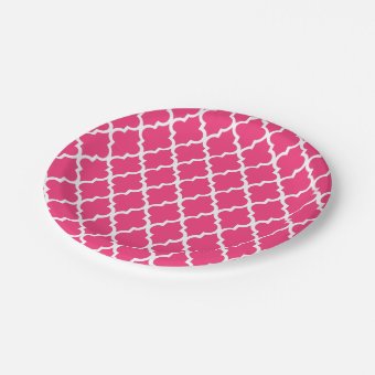 Hot Pink Quatrefoil Tiles Pattern Paper Plates | Zazzle