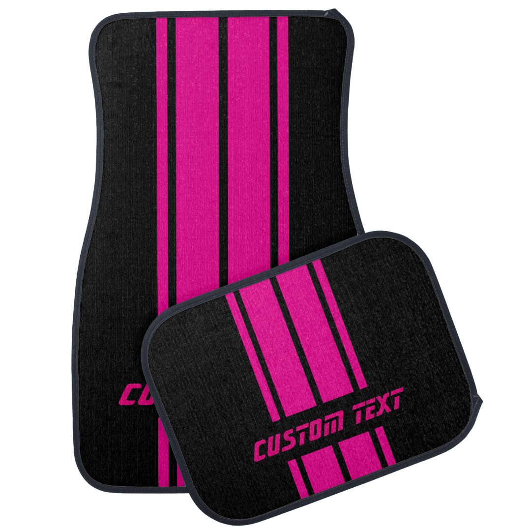 Hot Pink Race Double Stripes | Personalize Car Mat | Zazzle