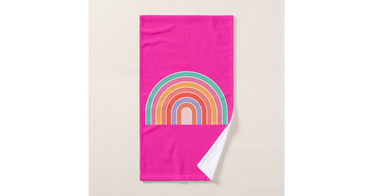 Hot Pink Rainbow Preppy Colorful Happy Rainbow Bath Towel Set | Zazzle