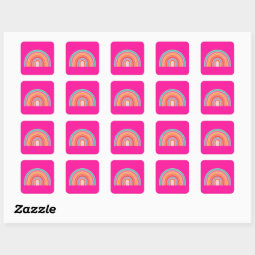 Hot Pink Rainbow Preppy Colorful Happy Rainbow Square Sticker | Zazzle