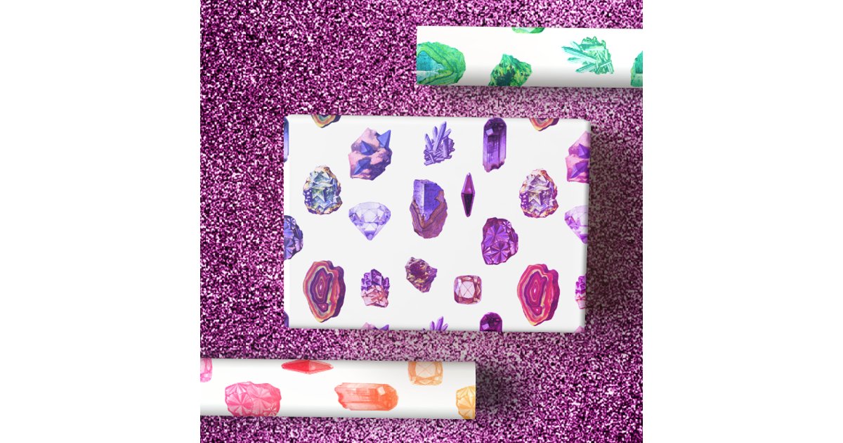 Hot Pink & Rainbow Vintage Crystals and Gems Wrapping Paper Sheets | Zazzle