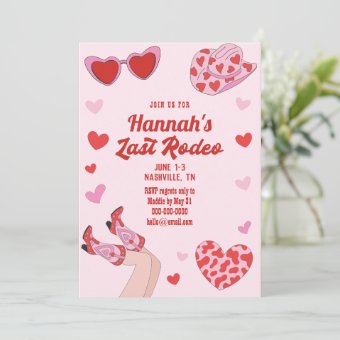 Hot Pink Red Last Rodeo Bachelorette Invitation | Zazzle