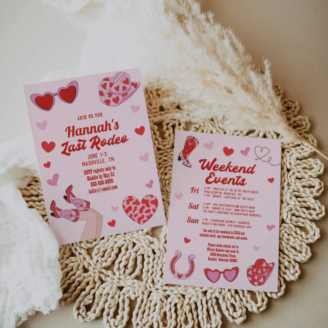 Hot Pink Red Last Rodeo Bachelorette Invitation | Zazzle