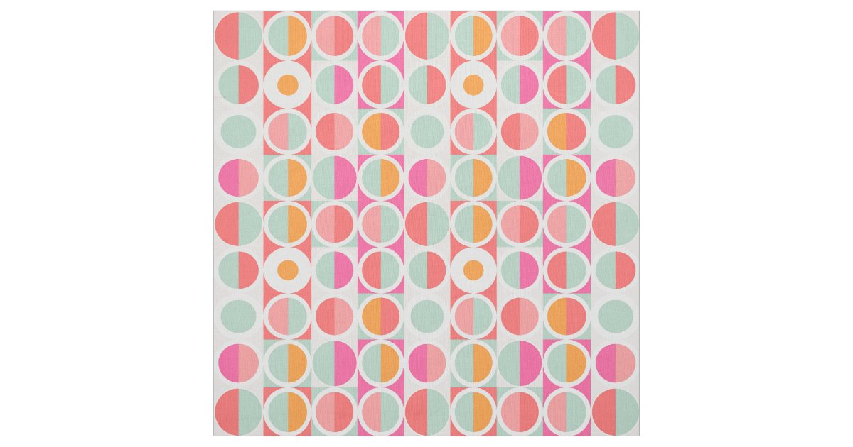 Hot Pink Retro Circle Pattern Fabric | Zazzle