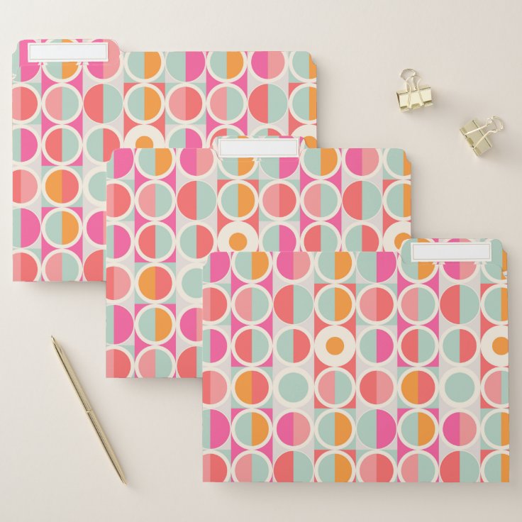 Hot Pink Retro Circle Pattern File Folder | Zazzle
