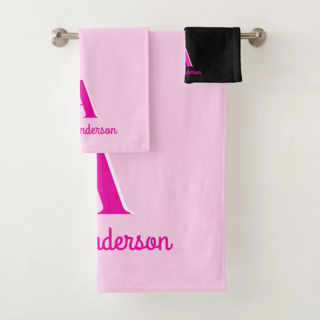 Hot Pink Retro Dolly Monogram Bath Towel Set | Zazzle