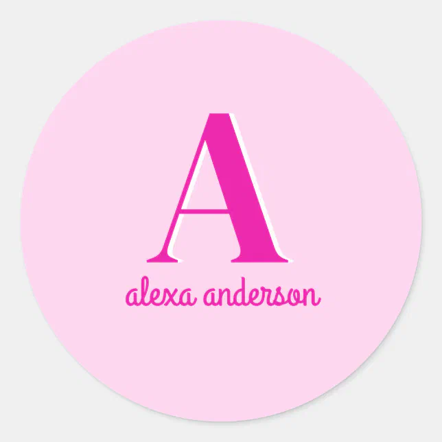 Hot Pink Retro Dolly Monogram Classic Round Sticker | Zazzle