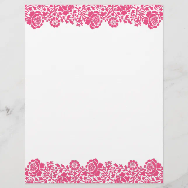 Hot Pink Retro Floral Damask Border | Zazzle