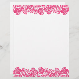 Hot Pink Retro Floral Damask Border | Zazzle