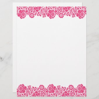 Hot Pink Retro Floral Damask Border | Zazzle