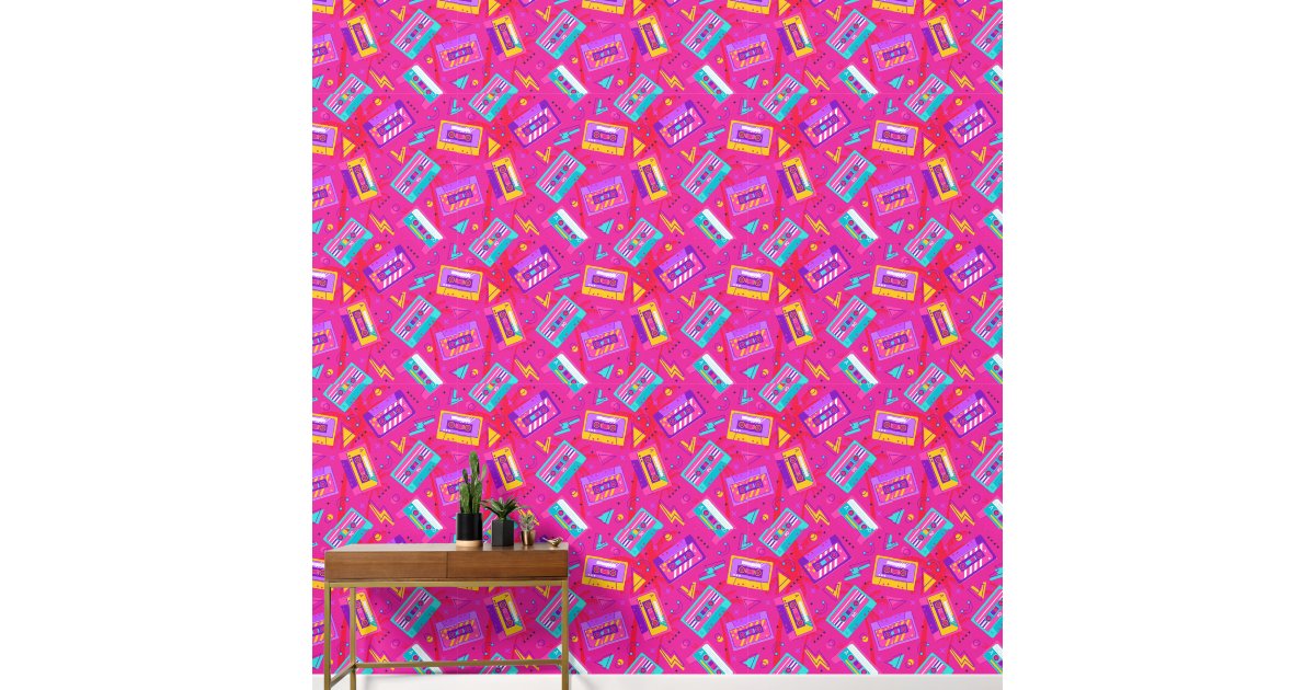 Hot Pink Retro Vintage Cassettes Wallpaper | Zazzle