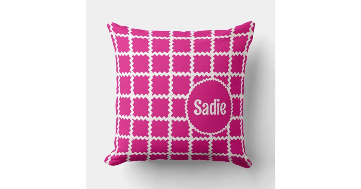 Hot Pink Ric Rac Pattern for Girls with Name Throw Pillow | Zazzle