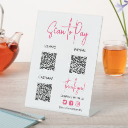 Hot Pink Scan to Pay QR Codes Social Media Icons Pedestal Sign | Zazzle