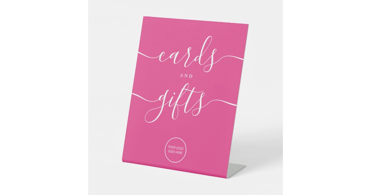 Hot Pink Script Cards And Gifts Wedding Logo Pedestal Sign | Zazzle