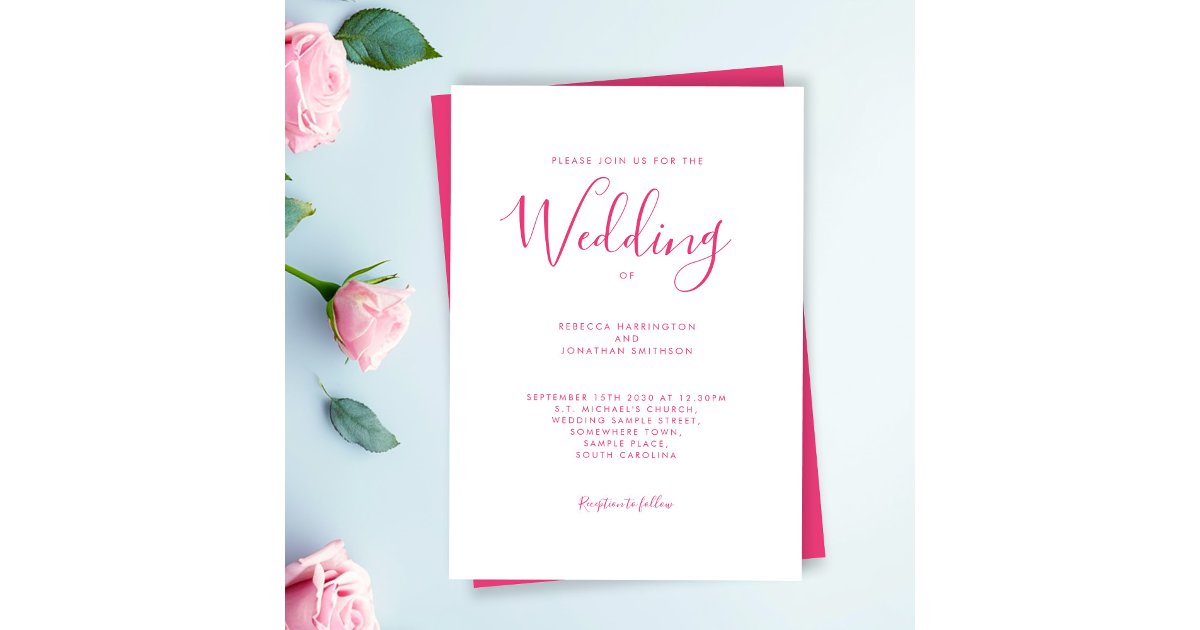 Hot Pink Script Font Wedding Invitation | Zazzle