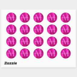 Hot Pink Signature Monogram Foil Classic Round Sticker | Zazzle