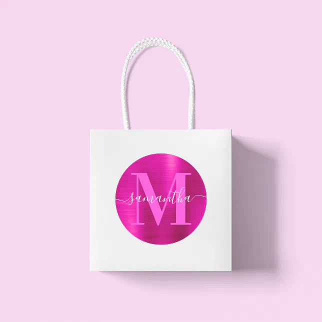 Hot Pink Signature Monogram Foil Classic Round Sticker | Zazzle