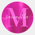 Hot Pink Signature Monogram Foil Classic Round Sticker | Zazzle