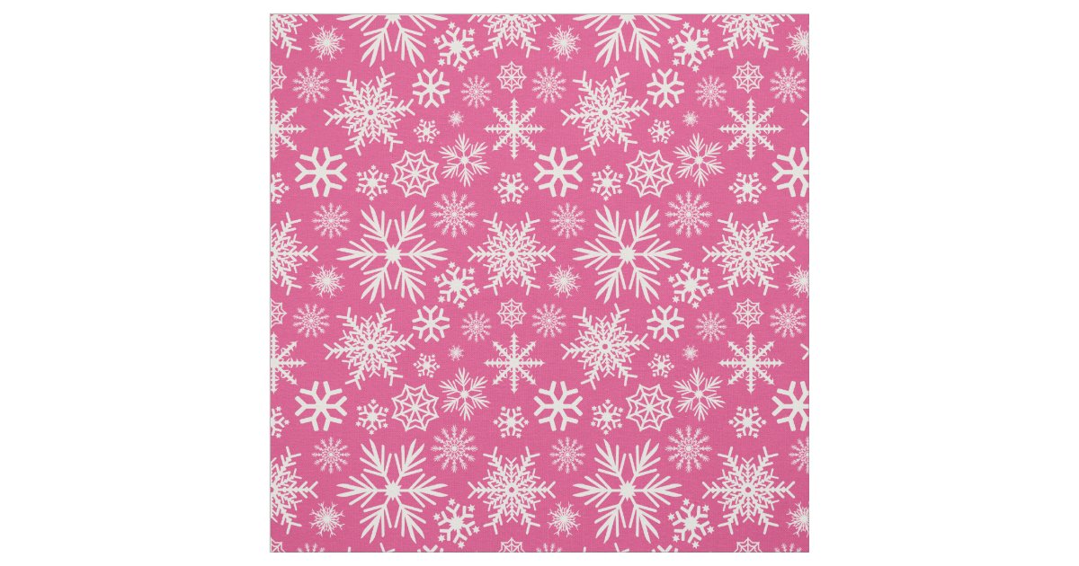 Hot Pink Snowflake Christmas Fabric | Zazzle