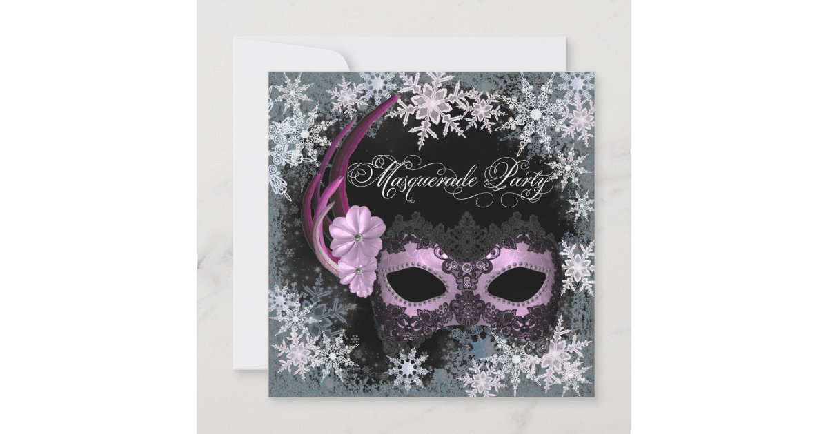 Hot Pink Snowflake Masquerade Party Invitations | Zazzle