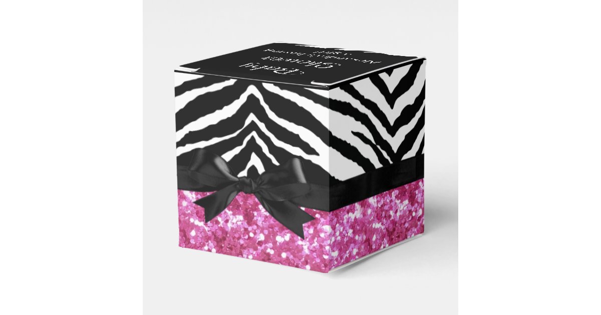 Hot Pink Sparkle Zebra Girl Baby Shower Custom Favor Boxes | Zazzle