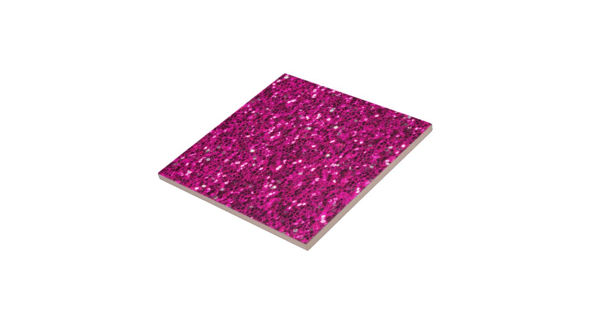 Hot pink sparkles faux glitter ceramic tile | Zazzle