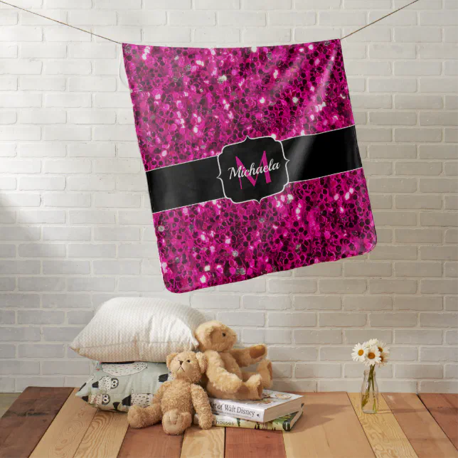 Hot pink sparkles faux glitter Monogram Baby Blanket | Zazzle