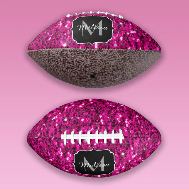 Hot pink sparkles faux glitter Monogram Football | Zazzle