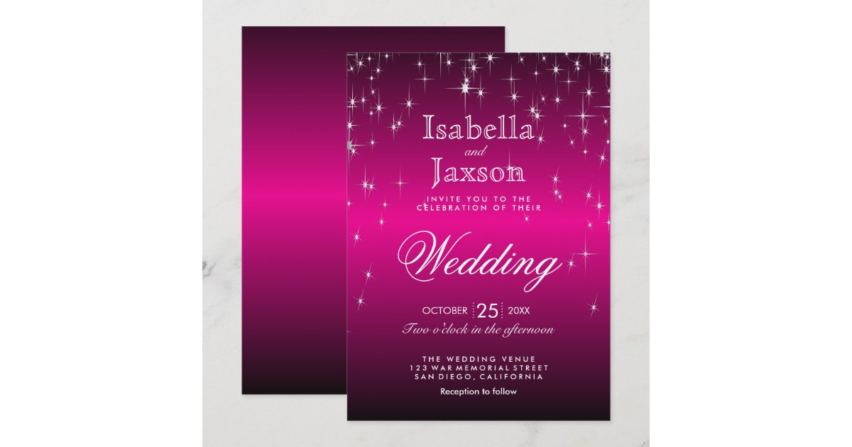 Hot Pink Star Lights Wedding Invitation | Zazzle