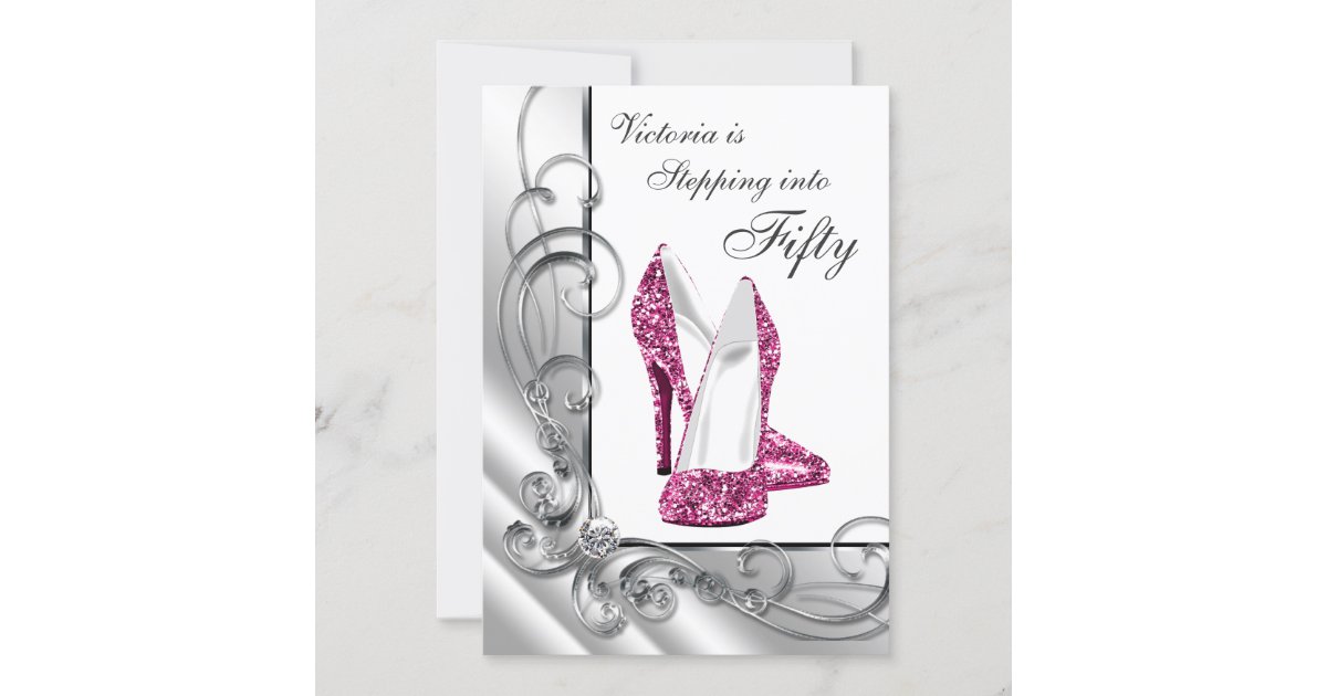 Hot Pink Stepping Into 50 Birthday Party Invitation | Zazzle