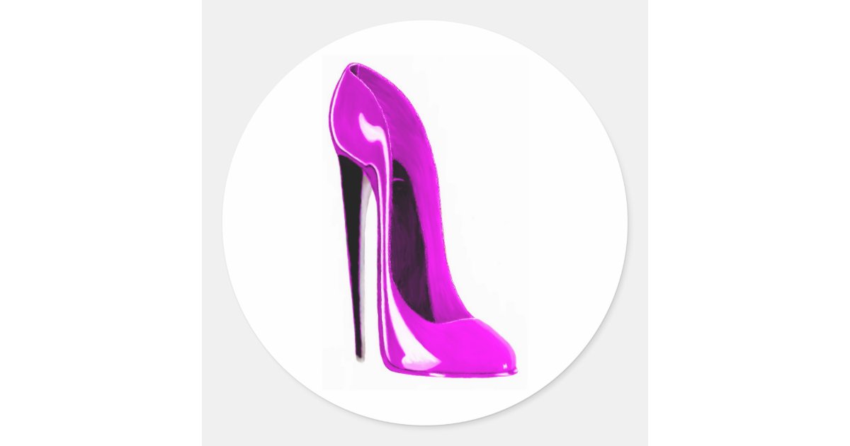 hot pink stiletto shoe classic round sticker | Zazzle