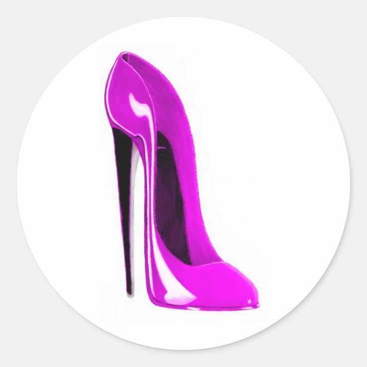 hot pink stiletto shoe classic round sticker | Zazzle