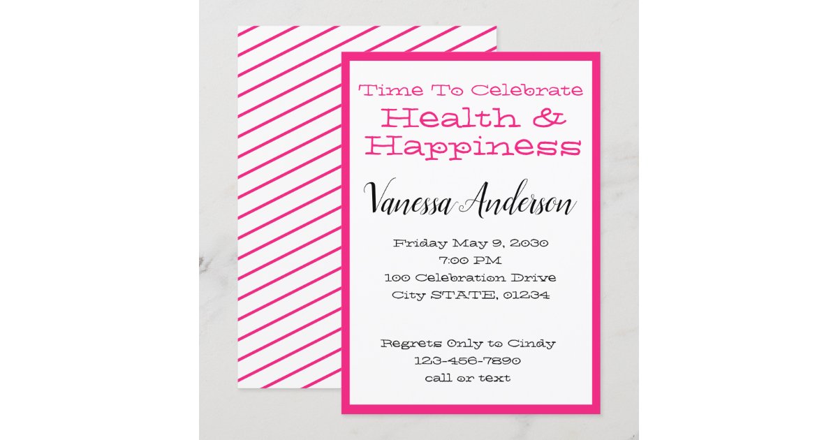Hot Pink Stripes Celebration Party Invitation | Zazzle