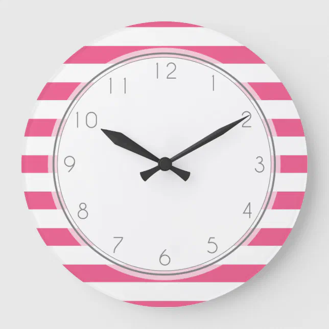 Hot Pink Stripes Pattern Large Clock | Zazzle