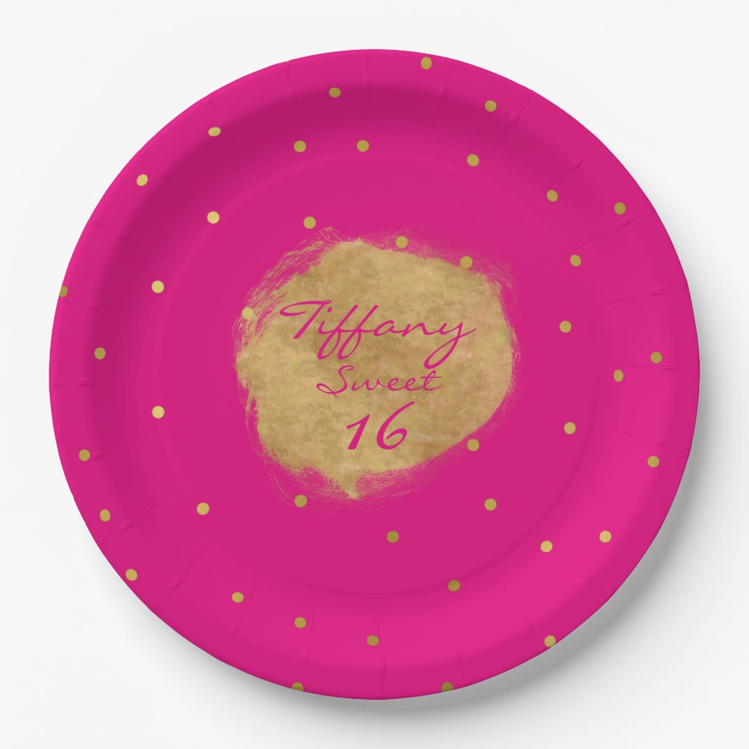 Hot Pink Sweet 16 Custom Party Paper Plates | Zazzle